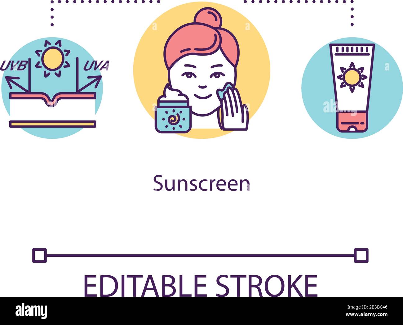 Sunscreen concept icon. Skincare to avoid sunburn. Sunblock for healthy ...