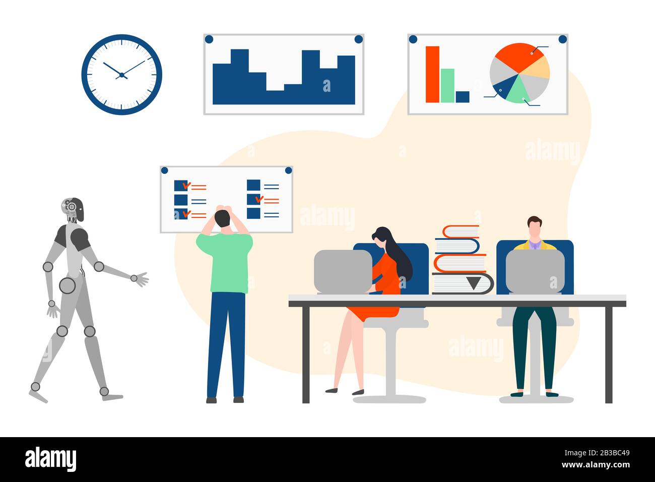 Vector illustration Robot, human teamwork. Partnership with robot ... Vector illustration Robot, human teamwork. Partnership with robot ...