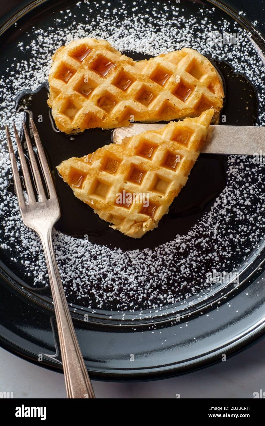 Broken heart shaped breakfast waffle for Valentine's day romance ...
