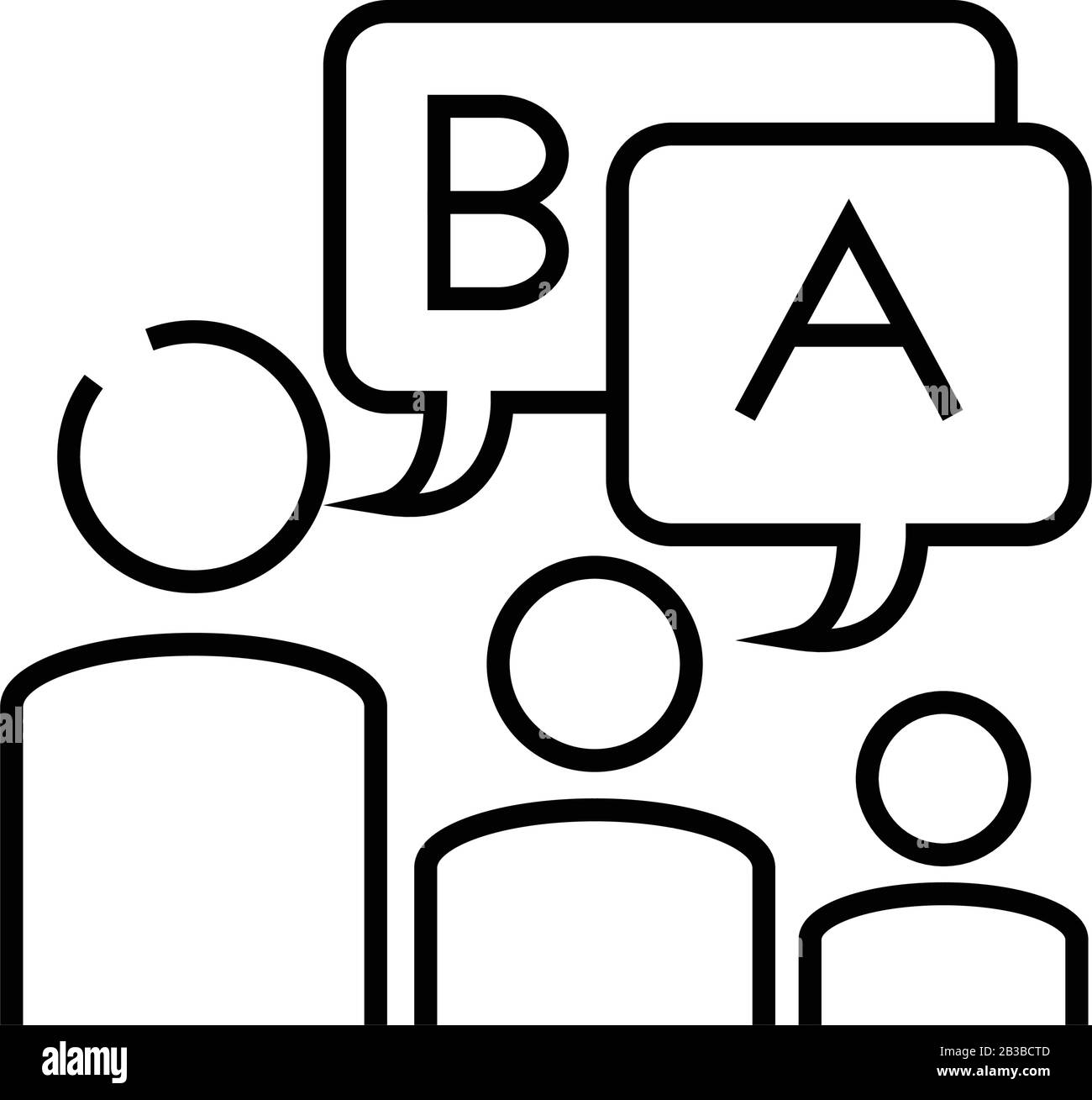 Working discussion line icon, concept sign, outline vector illustration ...