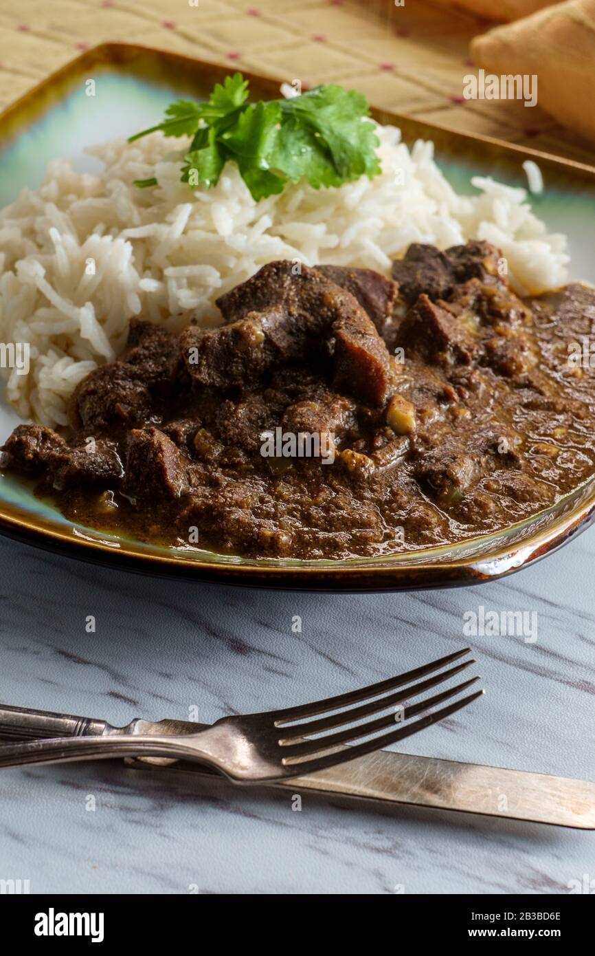 Indian boti liver curry made with chicken offal giblets with basmati ...