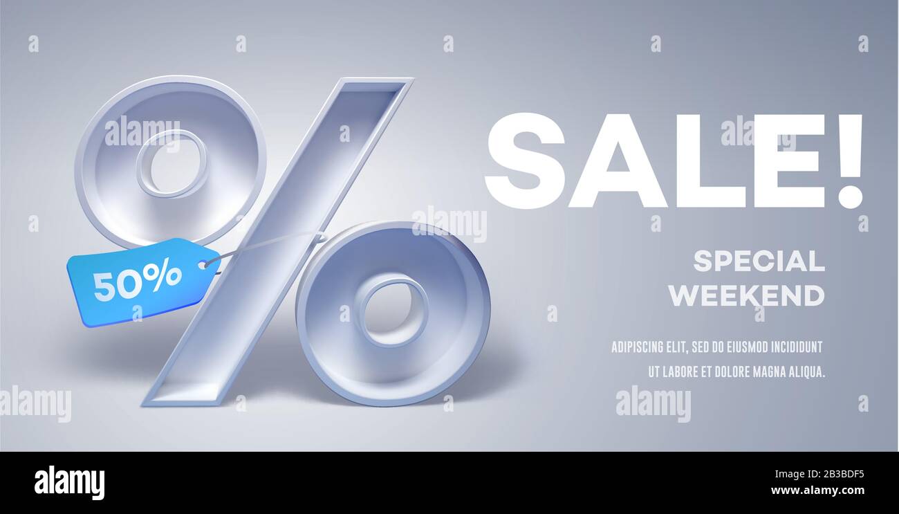 Design template with 3d percentage symbol with tag on it and place for ...