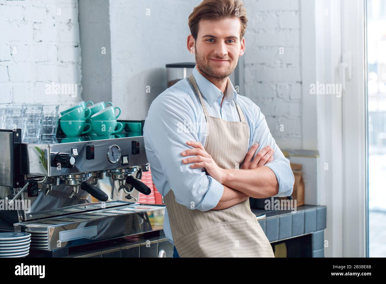 Cheerful caucasian guy barista male hi-res stock photography and images ...