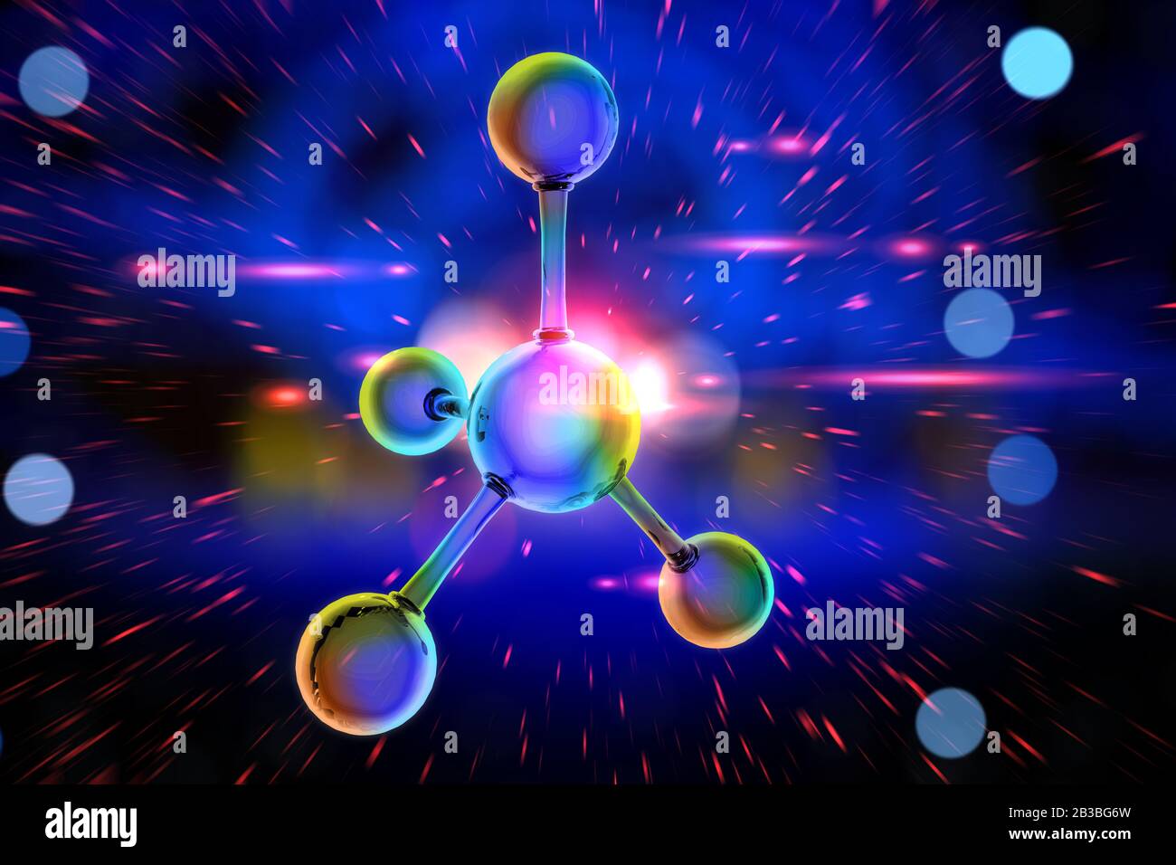 Close up of colorful atomic particle background science 3D illustration ...