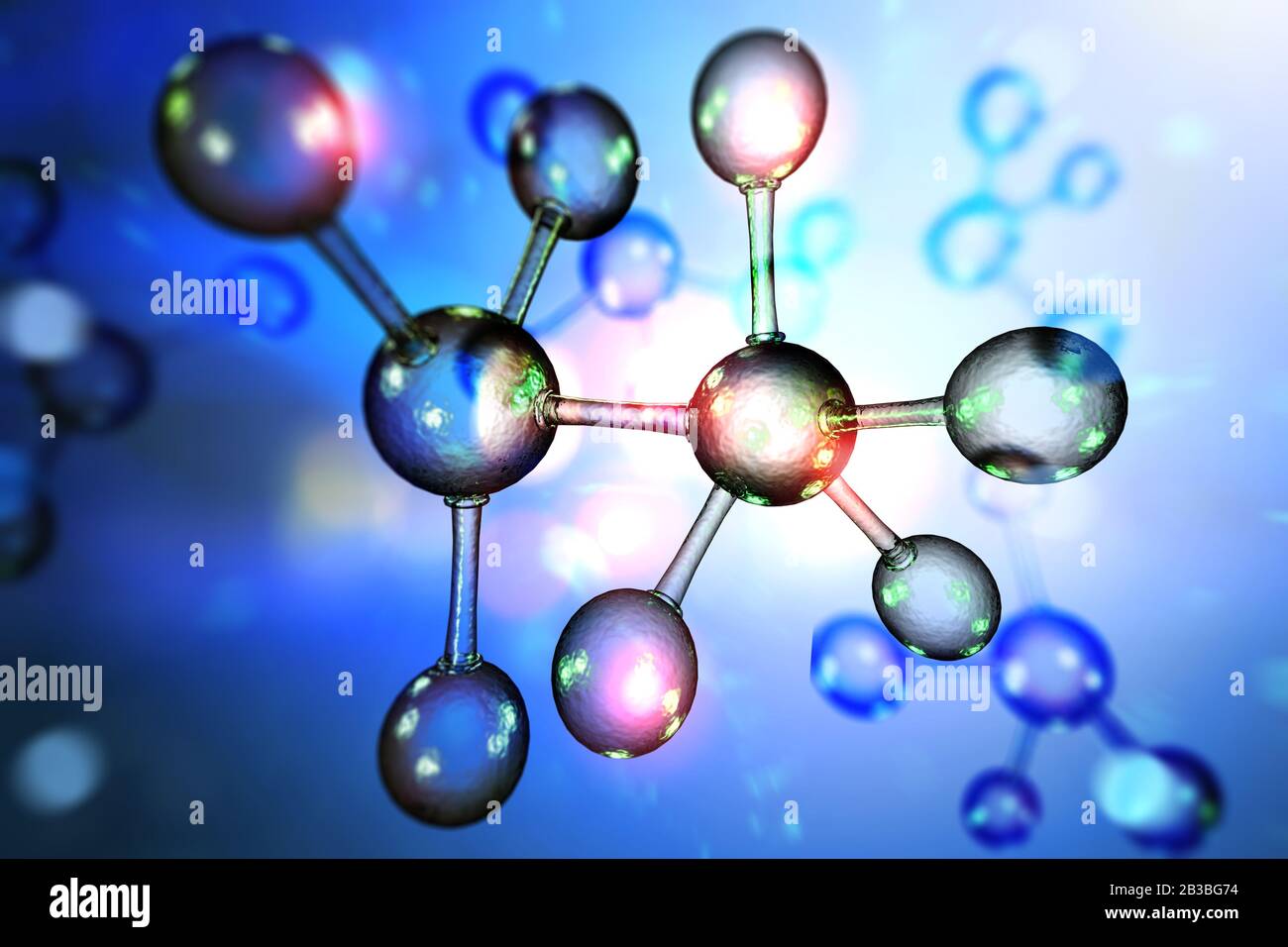 Close up of colorful atomic particle background science 3D illustration ...