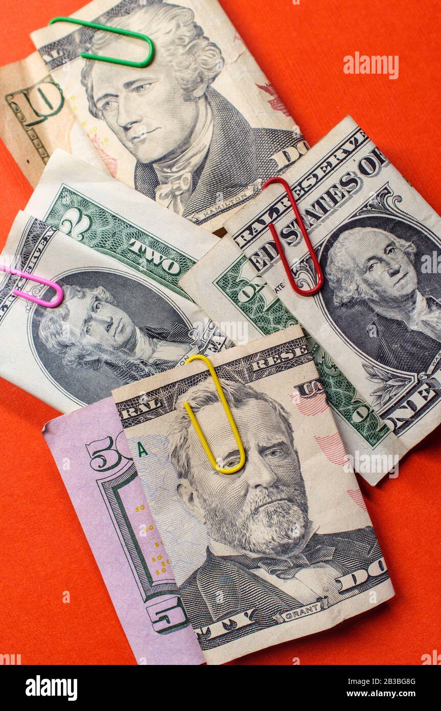 Founding fathers folded with paper clips in pictures on American money ...