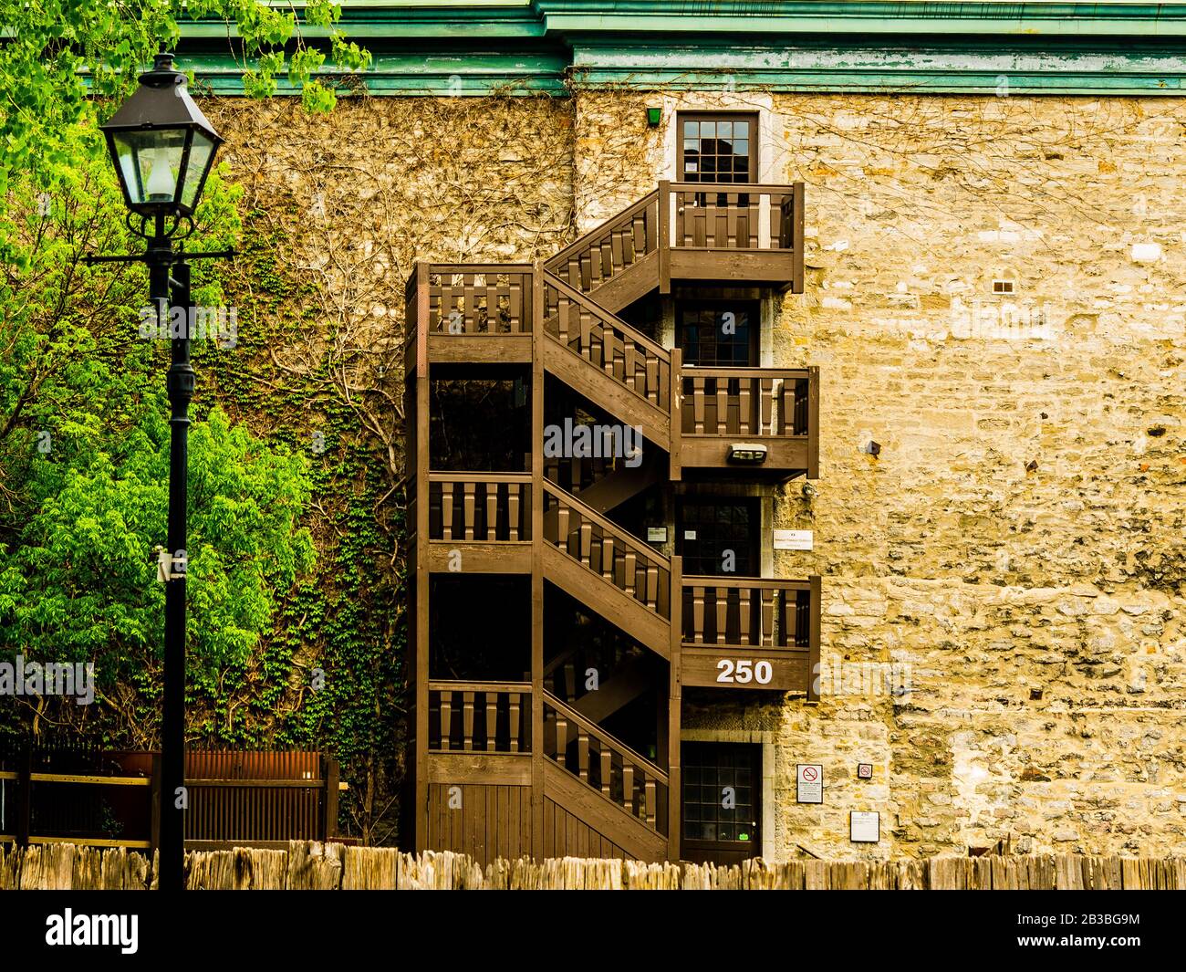 Montreal, Canada - May 9 2019: The stairs outside of the residential ...