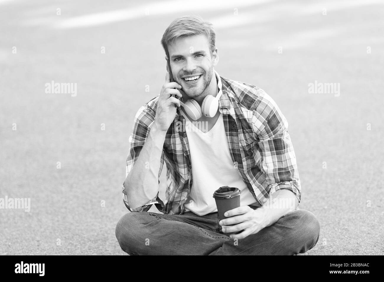 Happy guy relax drinking Black and White Stock Photos & Images - Alamy