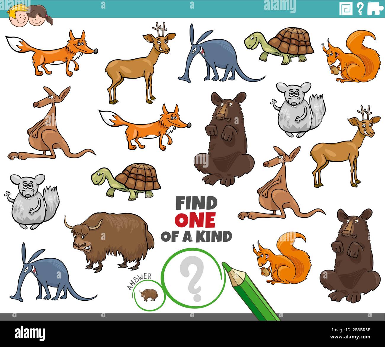 Cartoon Illustration of Find One of a Kind Picture Educational Game ...