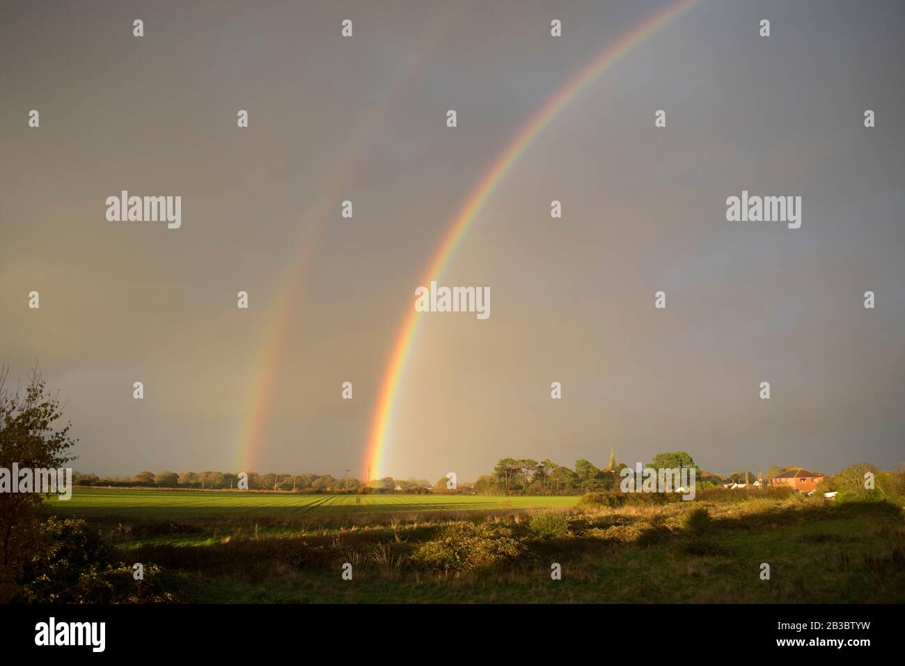 Double rainbow over fields. Hayling Island, Hampshire Stock Photo - Alamy