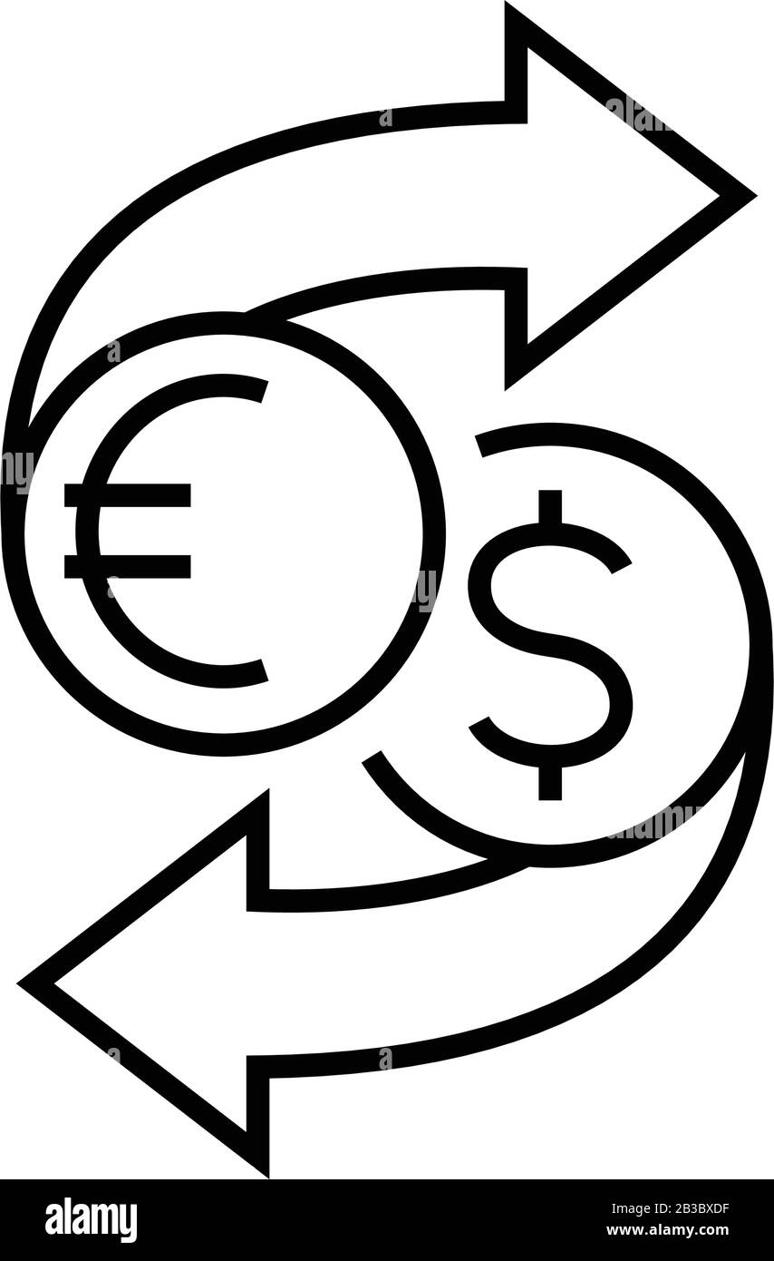 Transfer of currency line icon, concept sign, outline vector ...