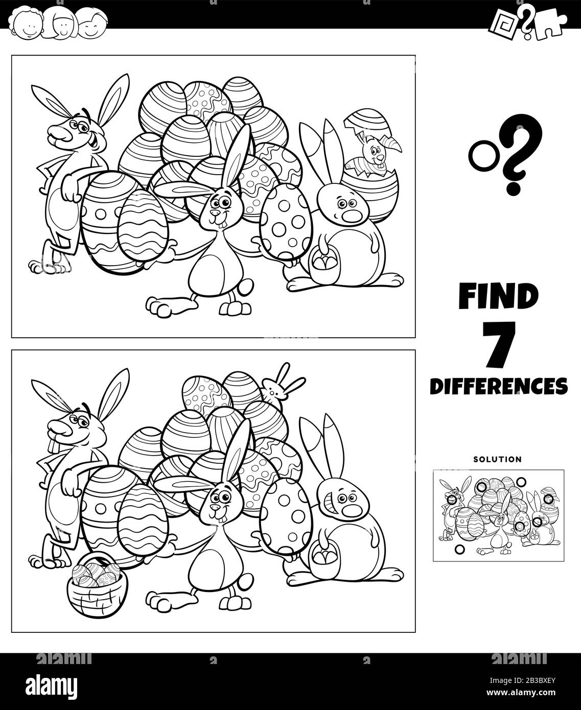 Black and White Cartoon Illustration of Finding Differences Between Pictures Educational Game ...