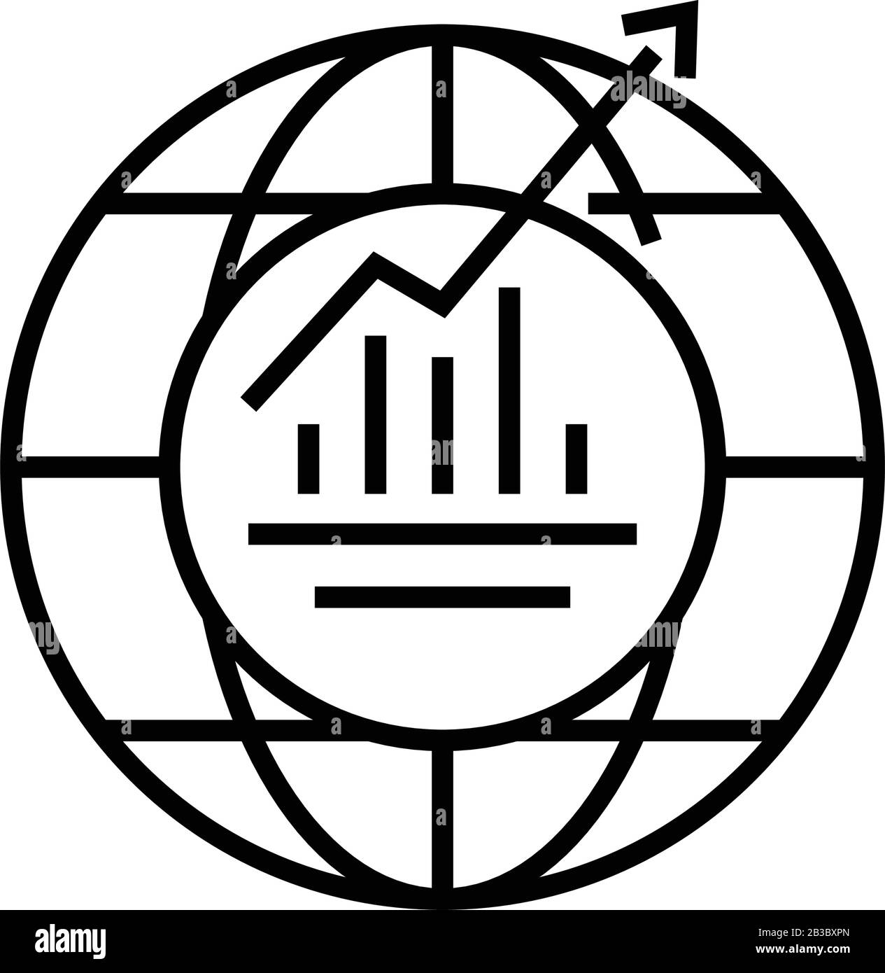 World growth line icon, concept sign, outline vector illustration ...