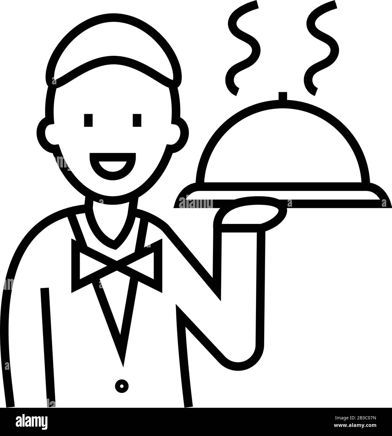 Waiter with a dish line icon, concept sign, outline vector illustration ...