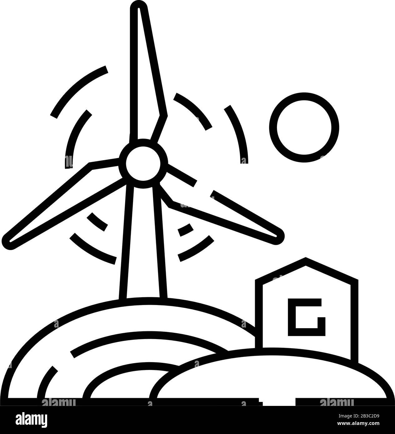 Wind energy line icon, concept sign, outline vector illustration ...