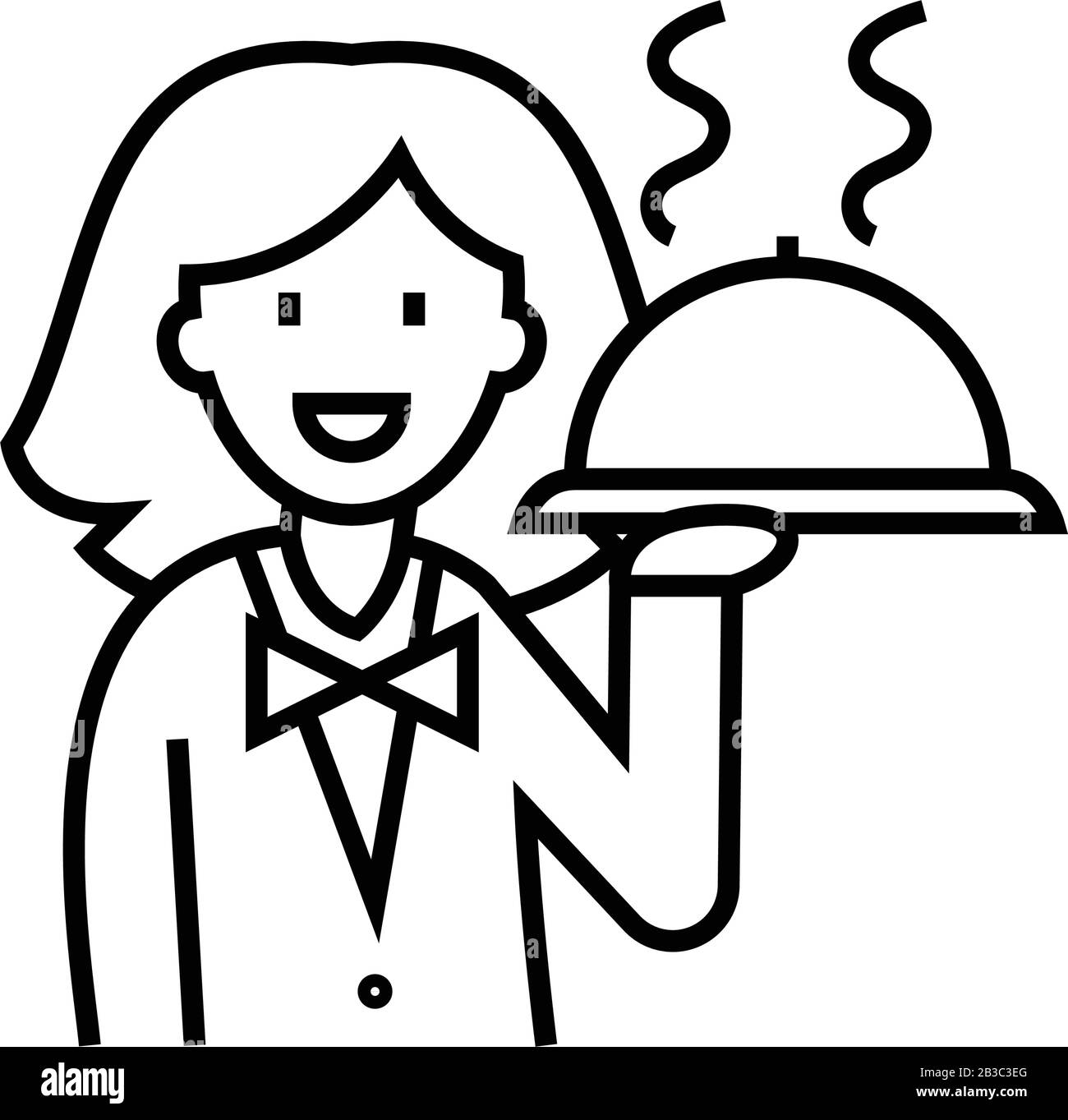 Waitress with a dish line icon, concept sign, outline vector ...