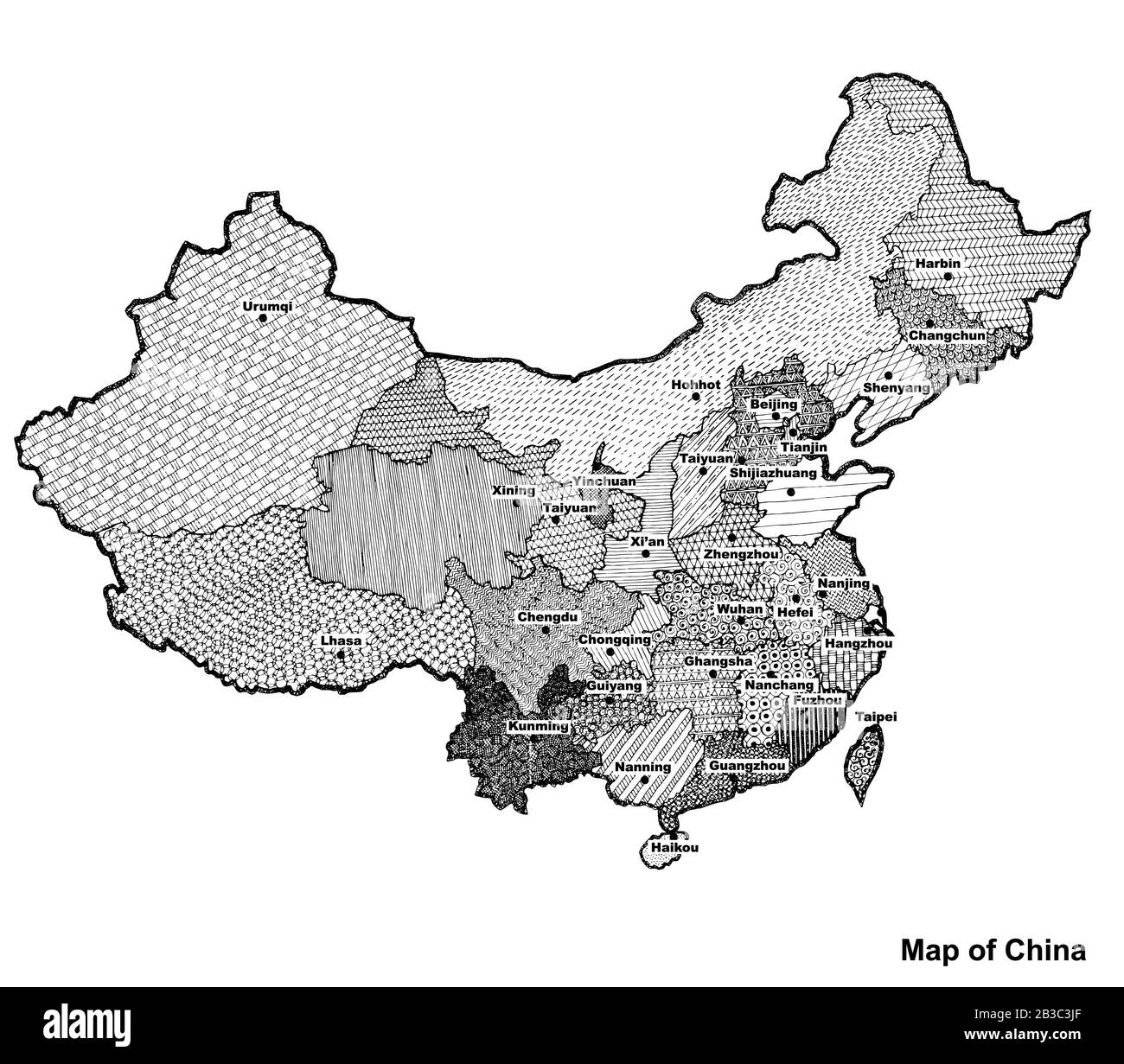 Bright Map of China. map of China graphic illustration on white ...