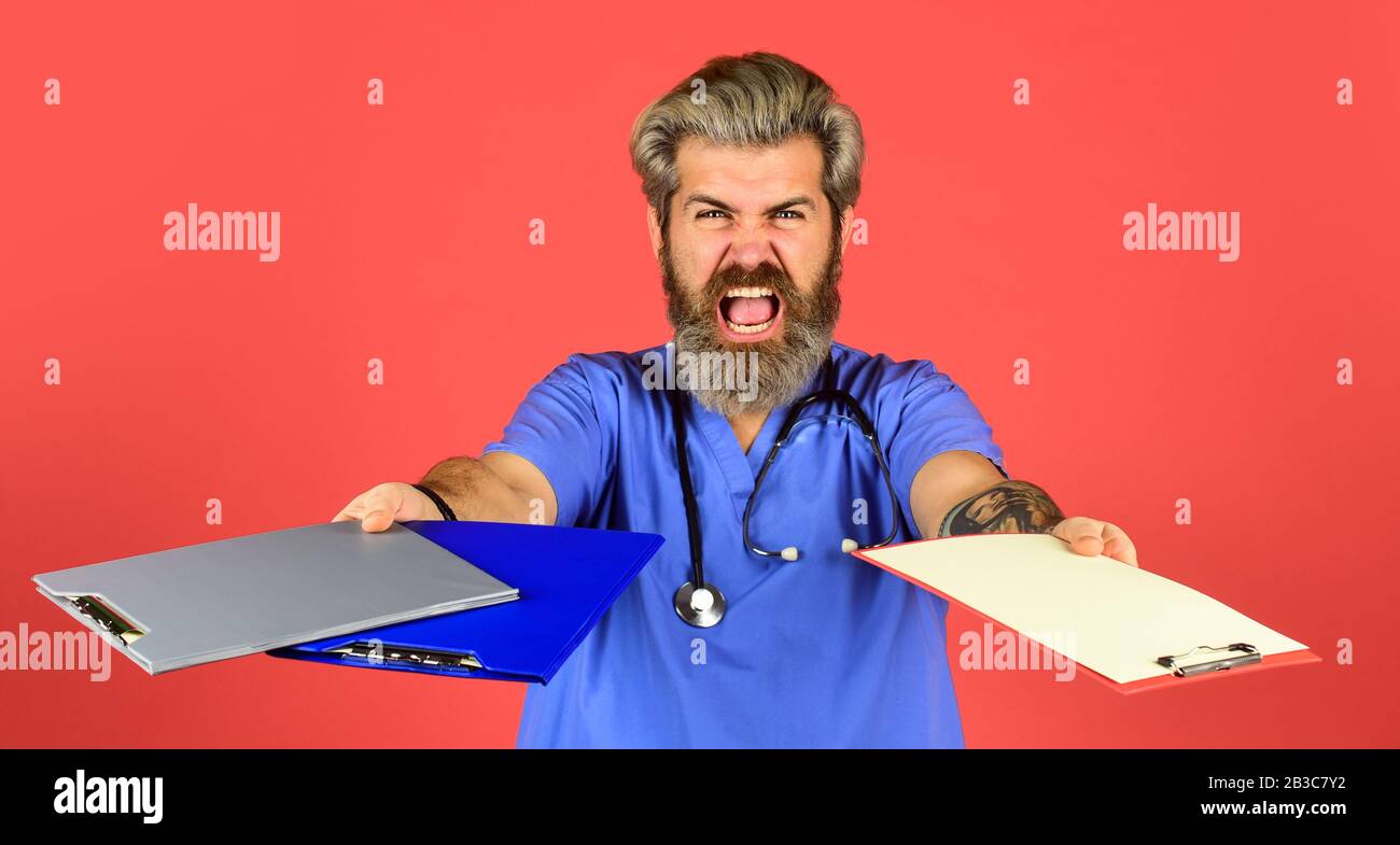 i am so angry. angry doctor with stethoscope and clipboard. therapist ...