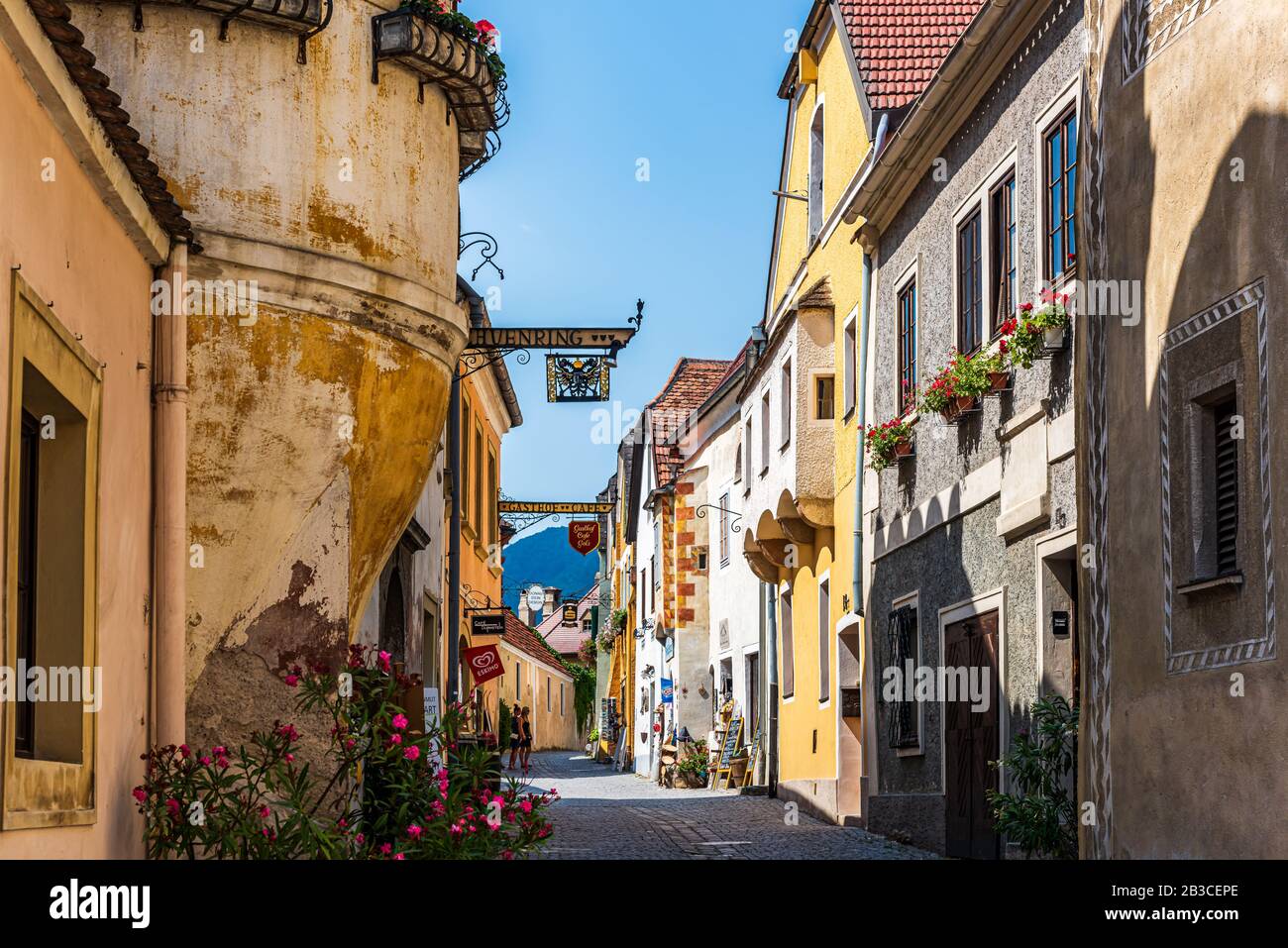 DURNSTEIN, AUSTRIA - 26 JULY, 2019: Main street in the village of ...