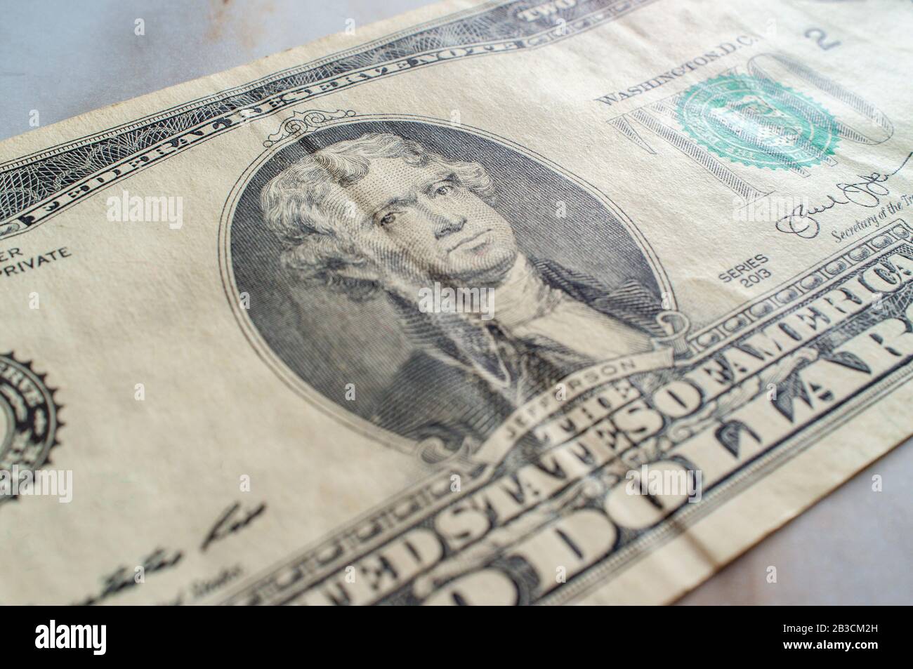 Founding father Thomas Jefferson on the rare two dollar bill Stock ...