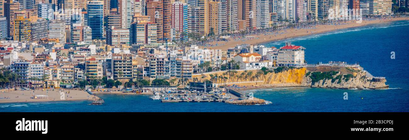 Multi-image, stitched panoramic shot of Poniente beach, Benidorm ...