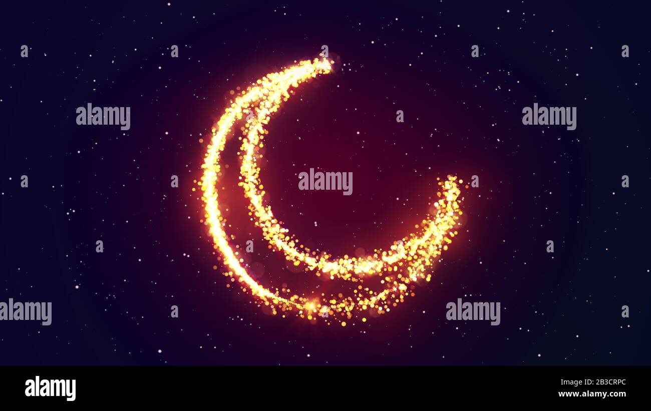 Shining gold particles creating a crescent moon shape Ramadan hilal ...