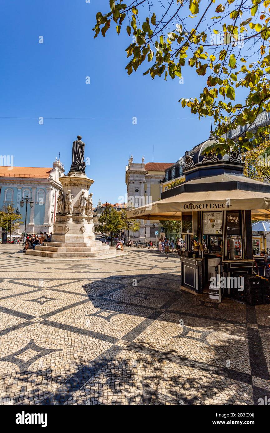View of the Luis de Camoes Square during a sunny day, in Lisbon, the ...