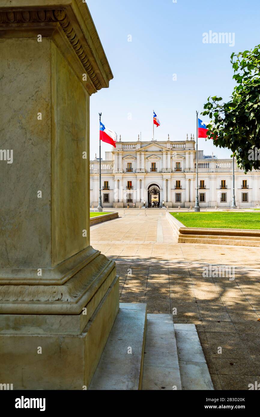 Facade of the Palacio de La Moneda or La Moneda Palace, seat of the ...