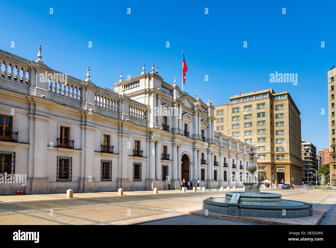 Facade of the Palacio de La Moneda or La Moneda Palace, seat of the ...