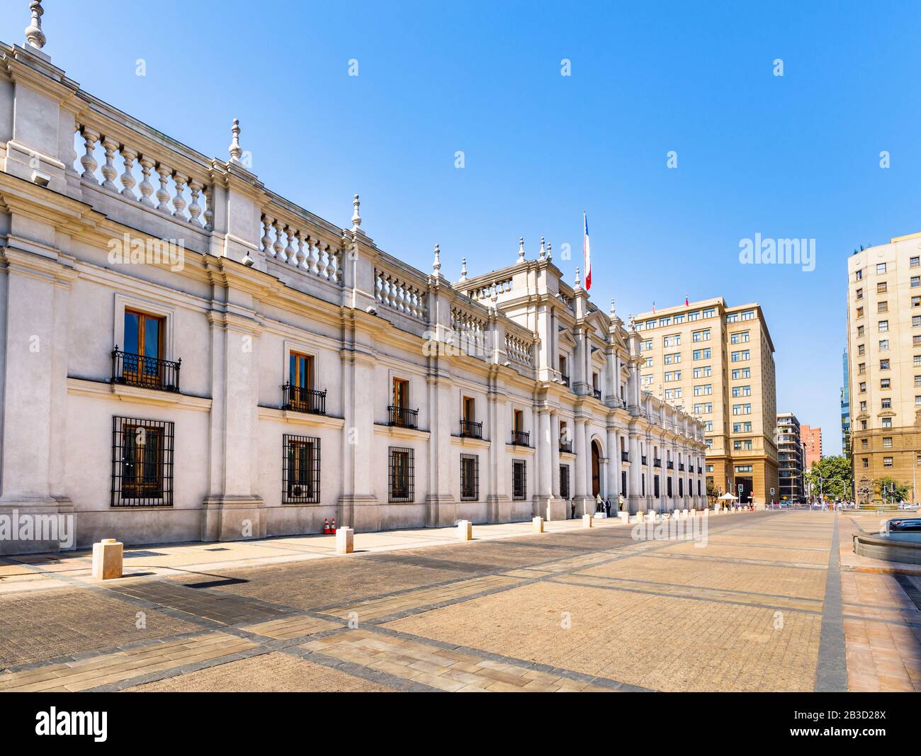Facade of the Palacio de La Moneda or La Moneda Palace, seat of the ...