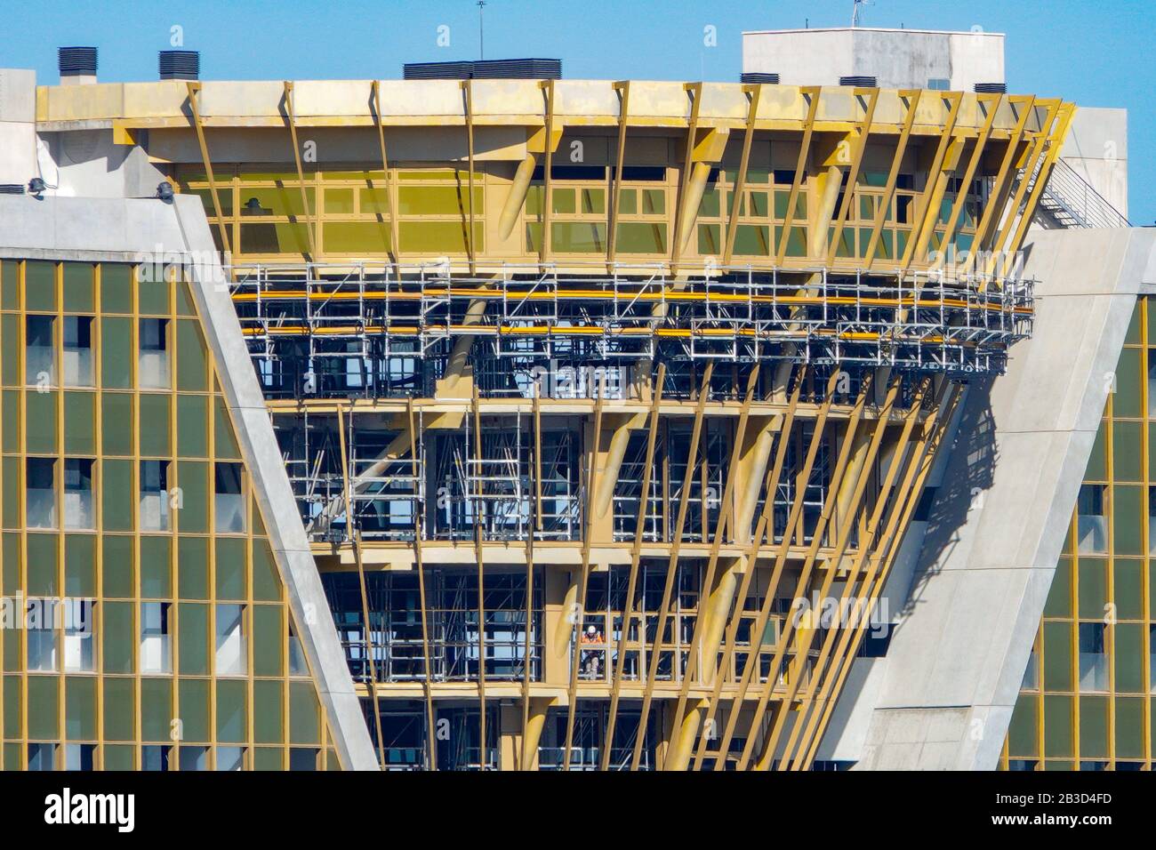 Intempo residential building, Benidorm, Spain. Tight shot of the top ...
