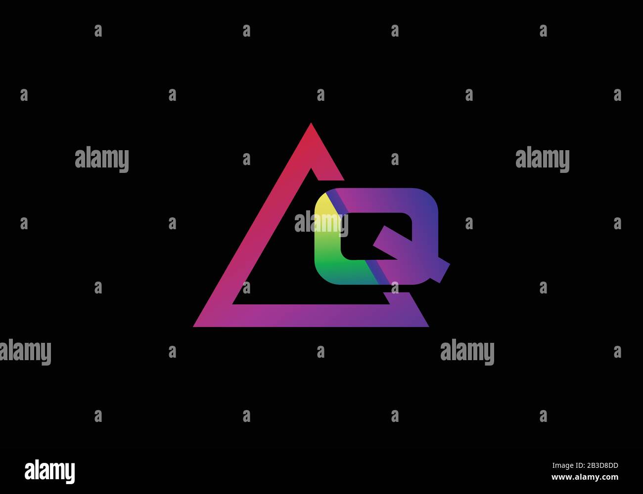 Typographic alphabet Q in a triangle with vibrant colors logo design ...