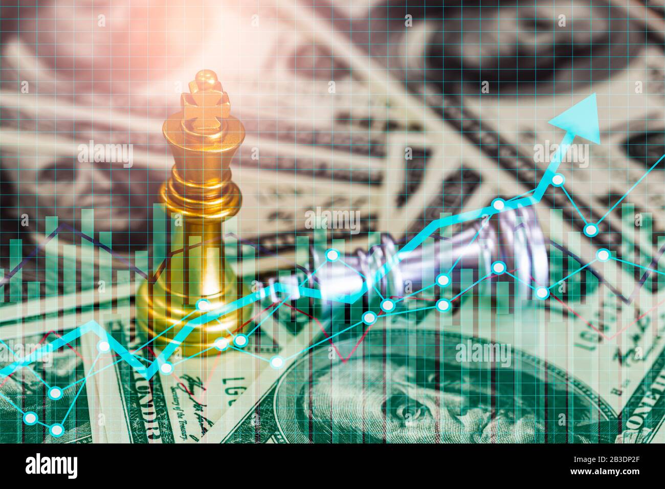 Chess game on chess board on stock market or forex trading graph chart ...