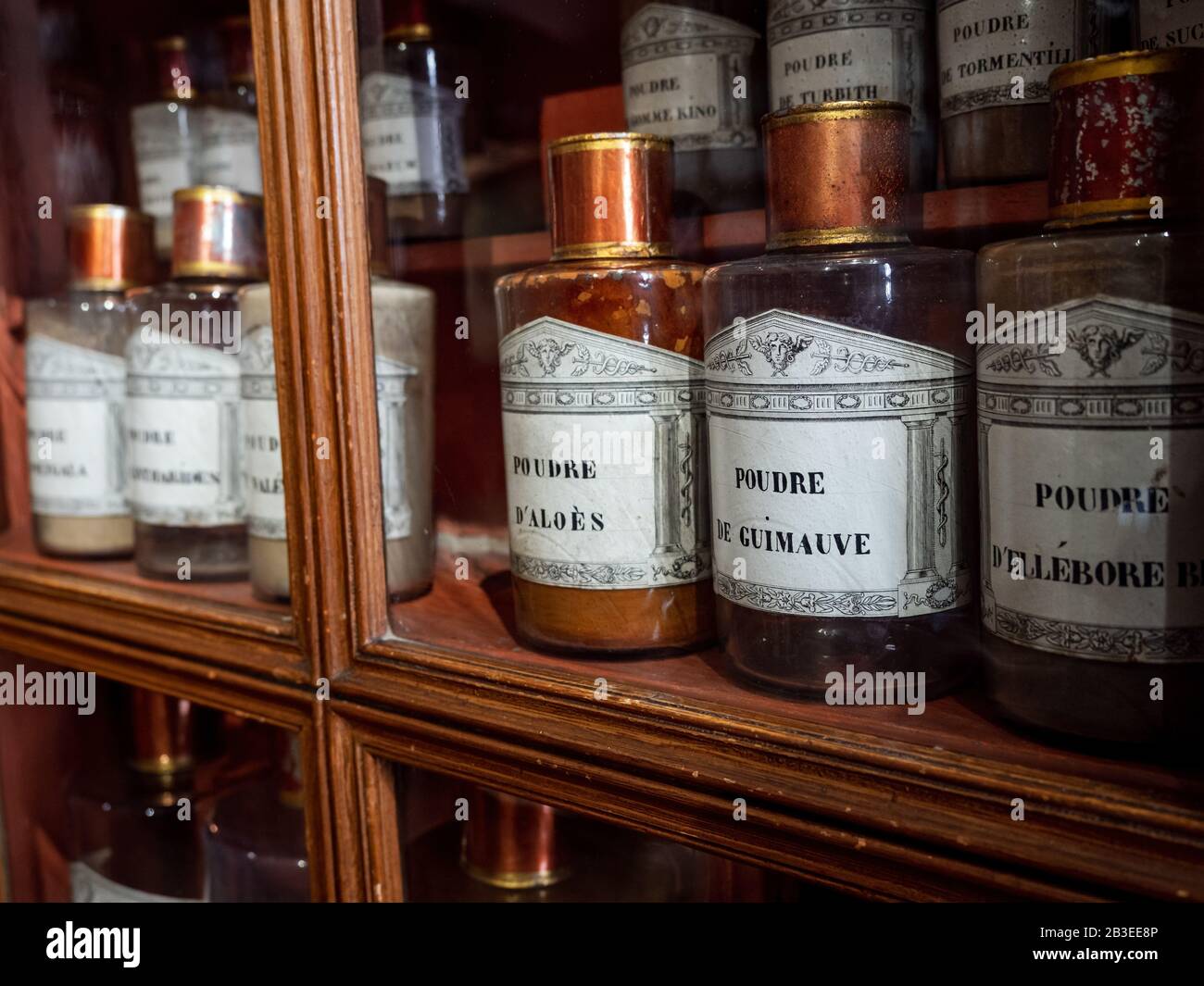 Vintage vials with ointments, infusions and powders, homeopathy ...