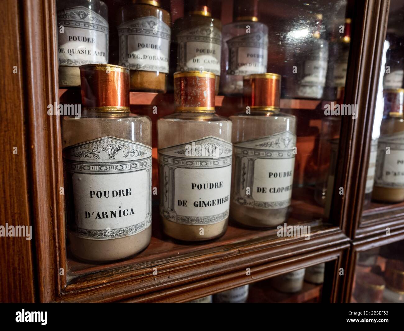 Vintage vials with ointments, infusions and powders, homeopathy ...