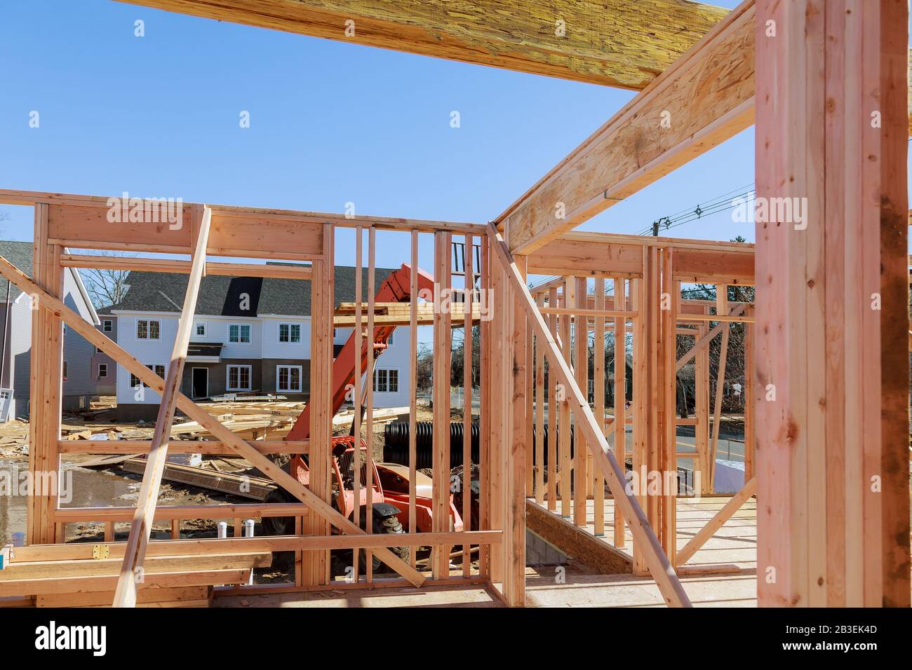 Wooden beam house roof residential construction home framing Stock ...