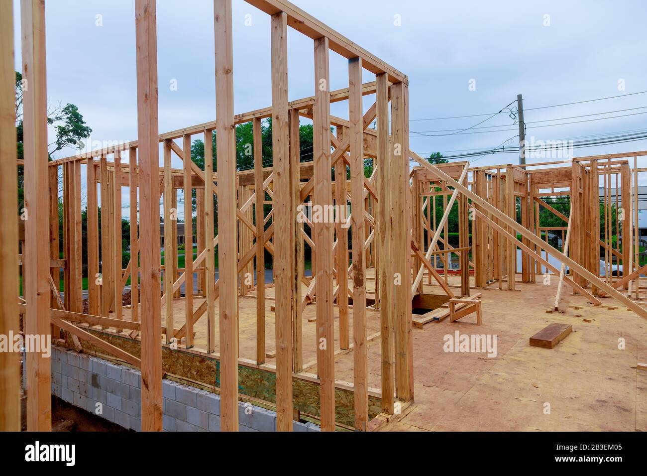 Interior view of a house under construction home framing Stock Photo ...