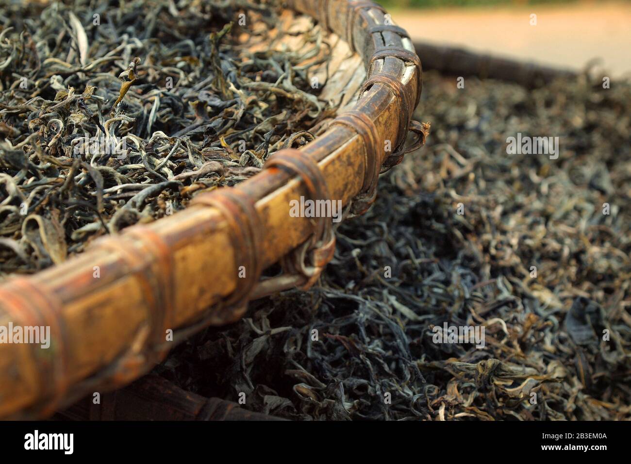 tea leaves drying in wicker basket Stock Photo - Alamy