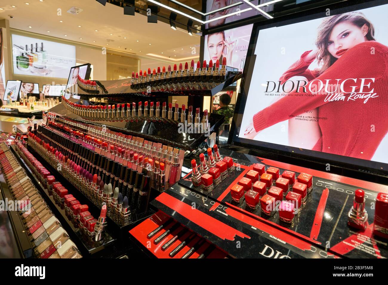 HONG KONG, CHINA - CIRCA JANUARY, 2019: Dior lipsticks on display at a ...
