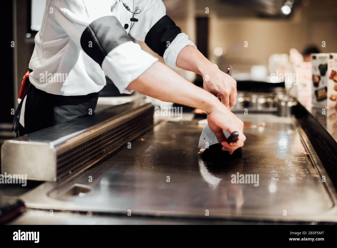 Hand of man take cooking of meat with vegetable grill, Chef cooking ...