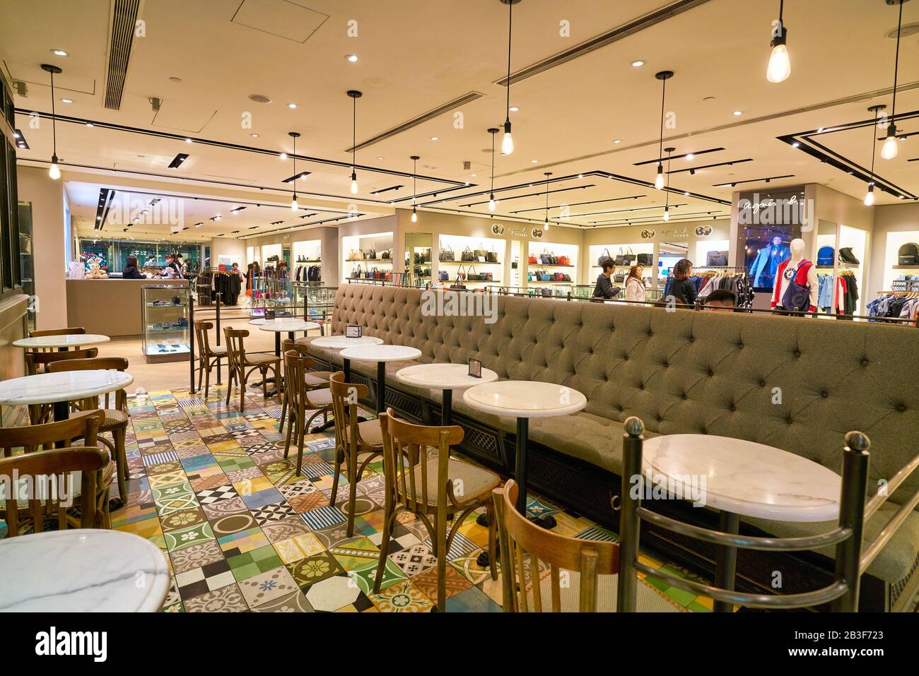 HONG KONG, CHINA - JANUARY 23, 2019: Agnes B Cafe at New Town Plaza shopping mall in Sha Tin ...