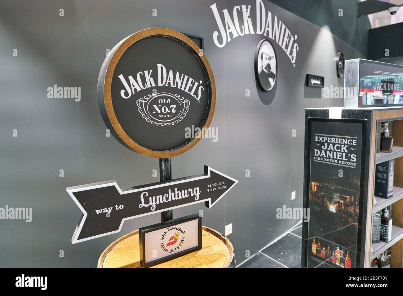 DUBAI, UAE - CIRCA JANUARY 2019: Jack Daniel's stand seen in Dubai ...