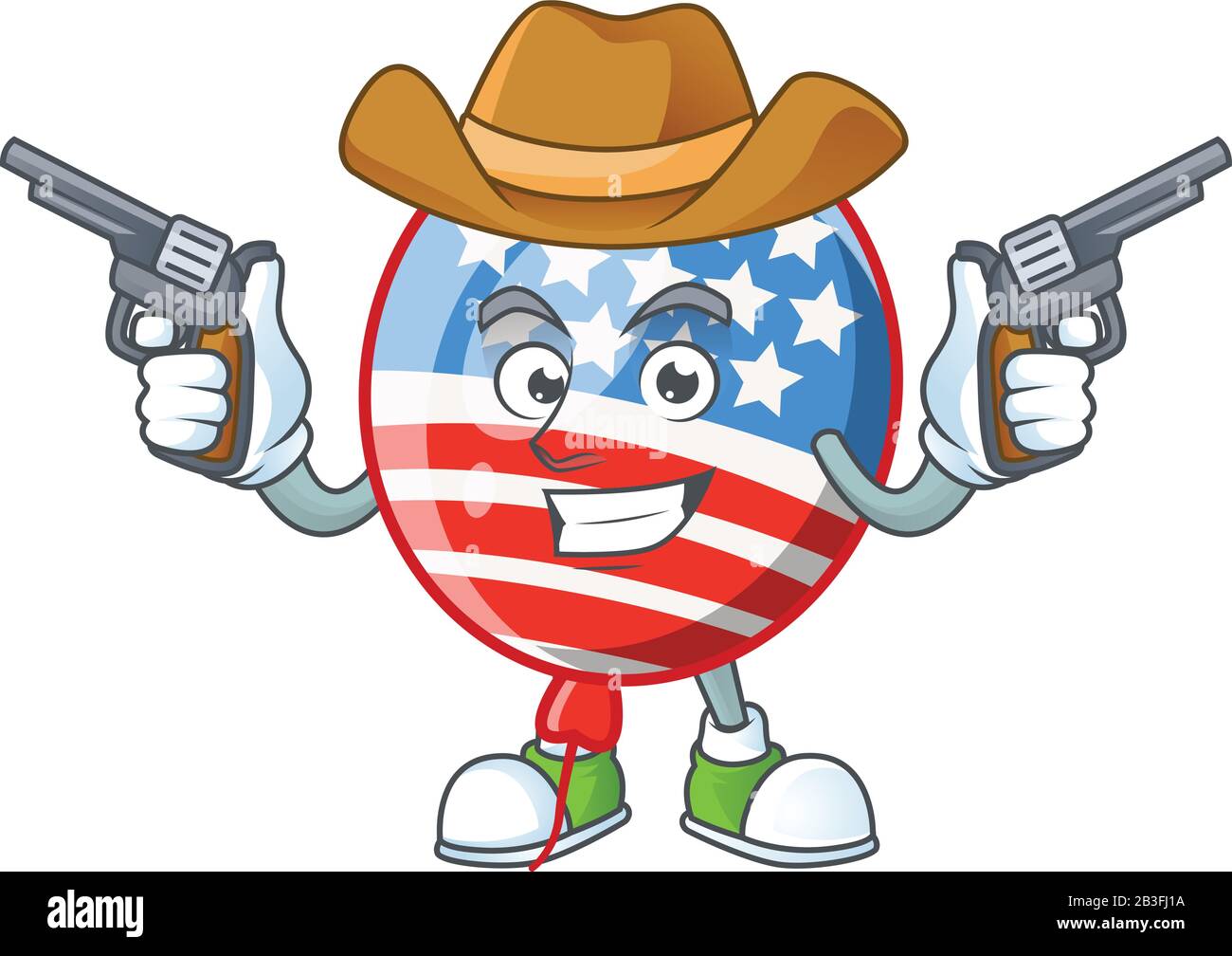The brave of USA stripes balloon Cowboy cartoon character holding guns ...