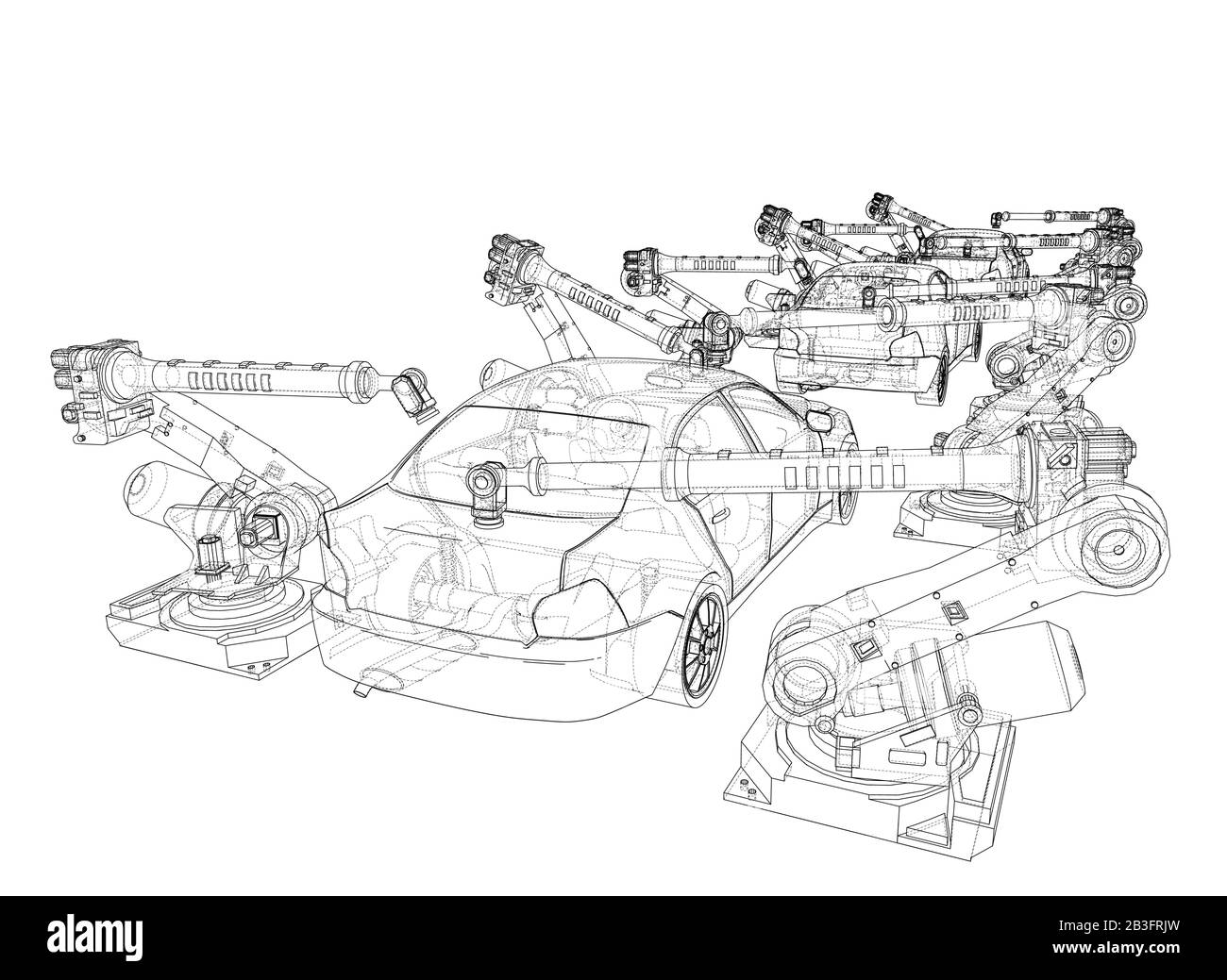 Assembly of motor vehicle. Robotic equipment makes Assembly of car ...