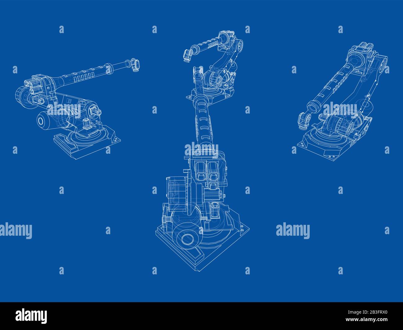 A industral robots manipulators. Blueprint style. Vector rendering from ...