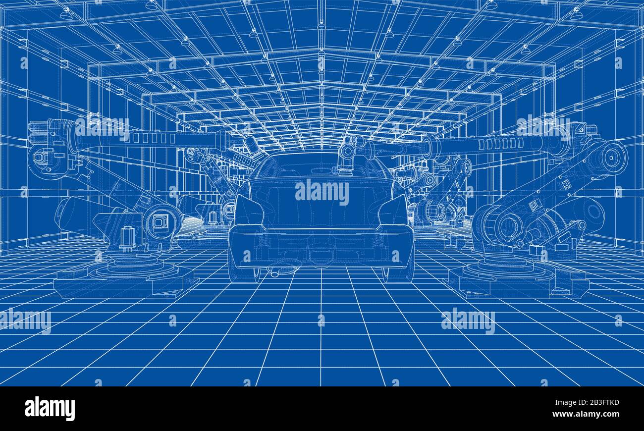 Assembly of motor vehicle. Robotic equipment makes Assembly of car ...