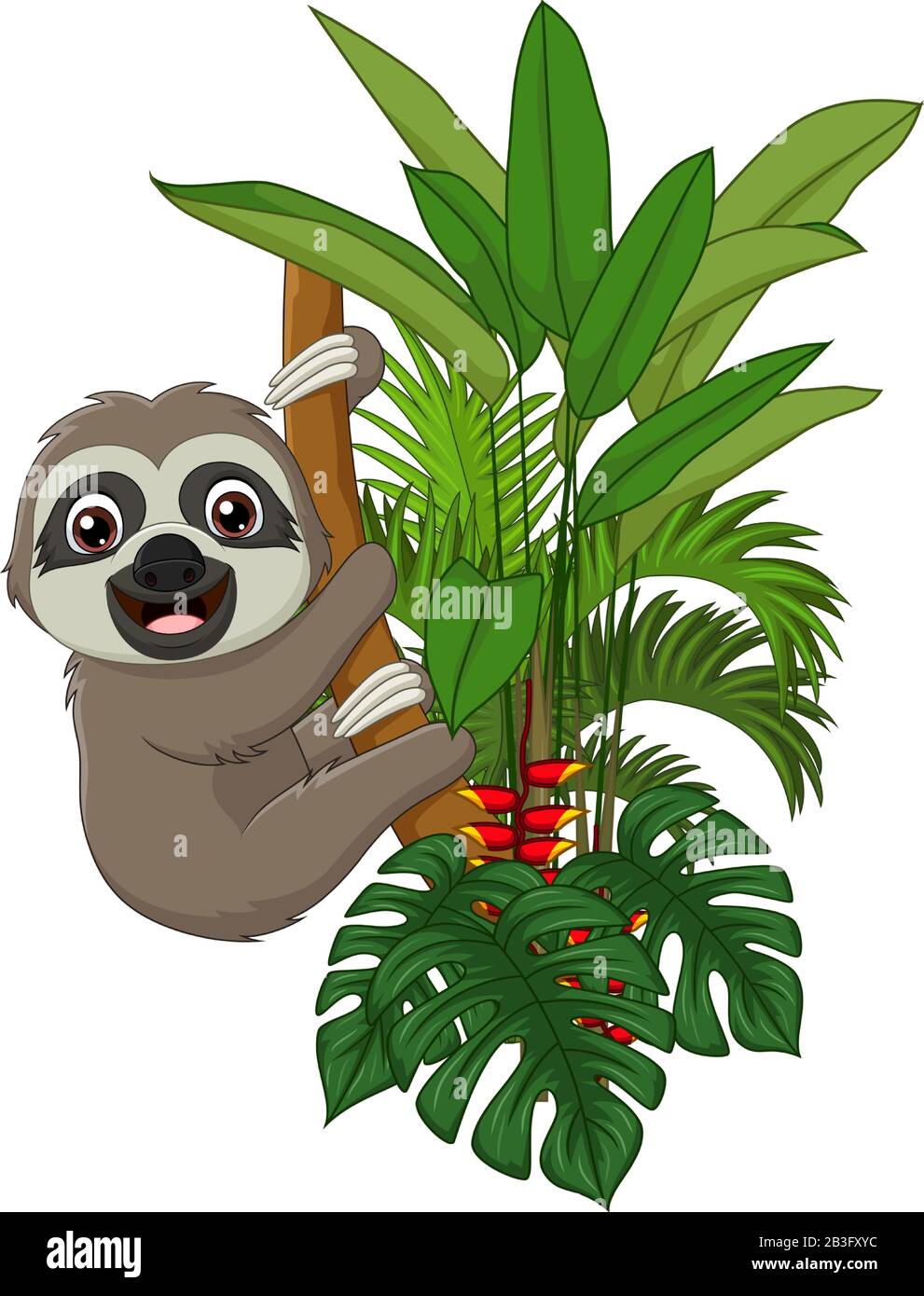 Cute baby sloth climbing on tree branch Stock Vector Image & Art - Alamy