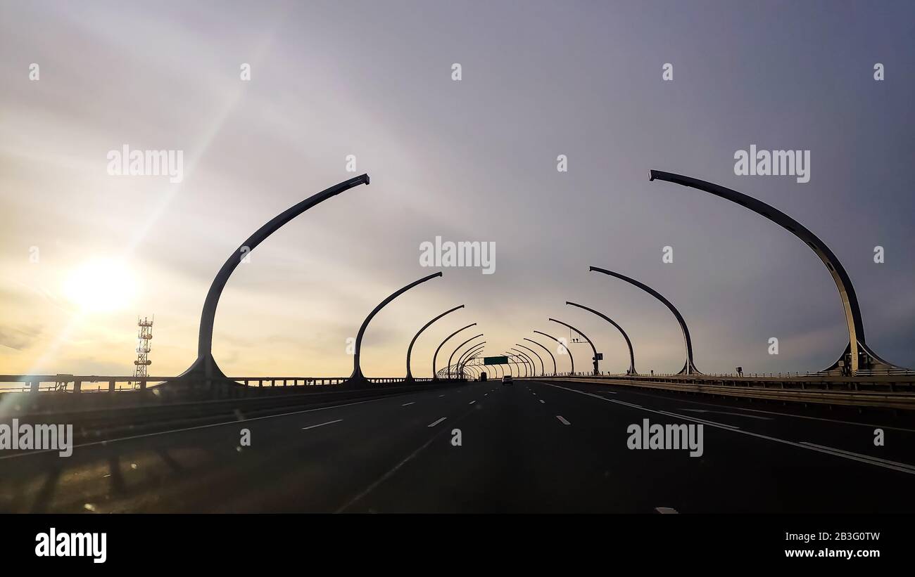 City transport junction roundabout road sunset.Western high-speed ...