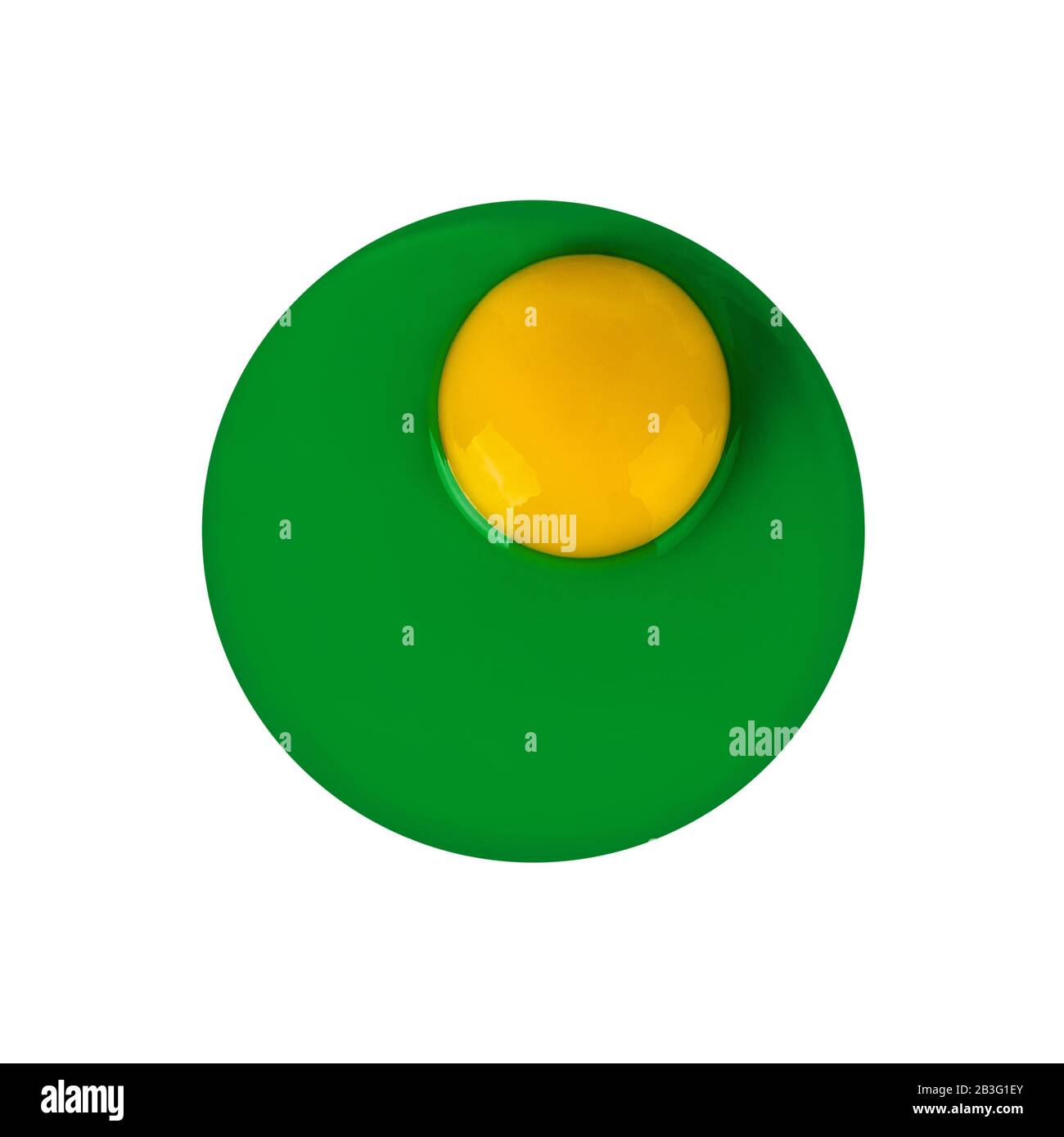 Green circle raw egg with yellow yolk on white background isolated ...