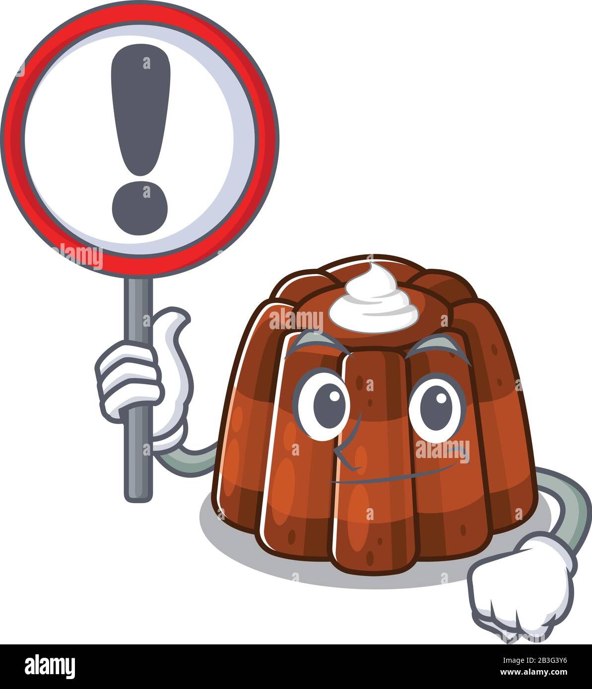 cute mascot character style of chocolate pudding raised up a sign Stock ...